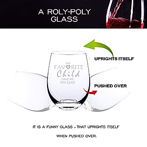 Birthday Fathers Mothers Day Gifts from Daughter Son Kids Best Christmas Gift for Mom Dad Funny Stemless Wine Glass My Favorite Child Gave Me Laser Engraved 19oz