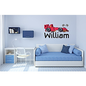 CuteDecals Race Car Custom Name Wall Decal - Personalized Race Car F1 Wall Decor - Sport Race Car Theme Wall Art Mural - Wall Decal for Nursery Bedroom Decoration (Wide 15 inchx8 inch Height)