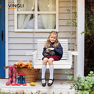 VINGLI Heavy Duty 440 LBS 1-Person Wooden Patio Porch Swing with Extra Cup Holder for Adults & Kids, Outdoor Single Porch Swing for Porch, Yard, Balcony, Tree (White)