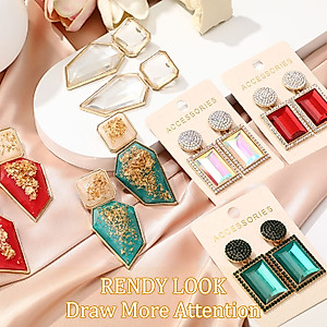 6 Pairs Rhinestone Rectangle Dangle Earrings Geometric Statement Earrings Bohemian Crystal Drop Earring for Women