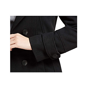 Tanming Women's Warm Double Breasted Wool Pea Coat Trench Coat Jacket with Hood (Black-XXL)