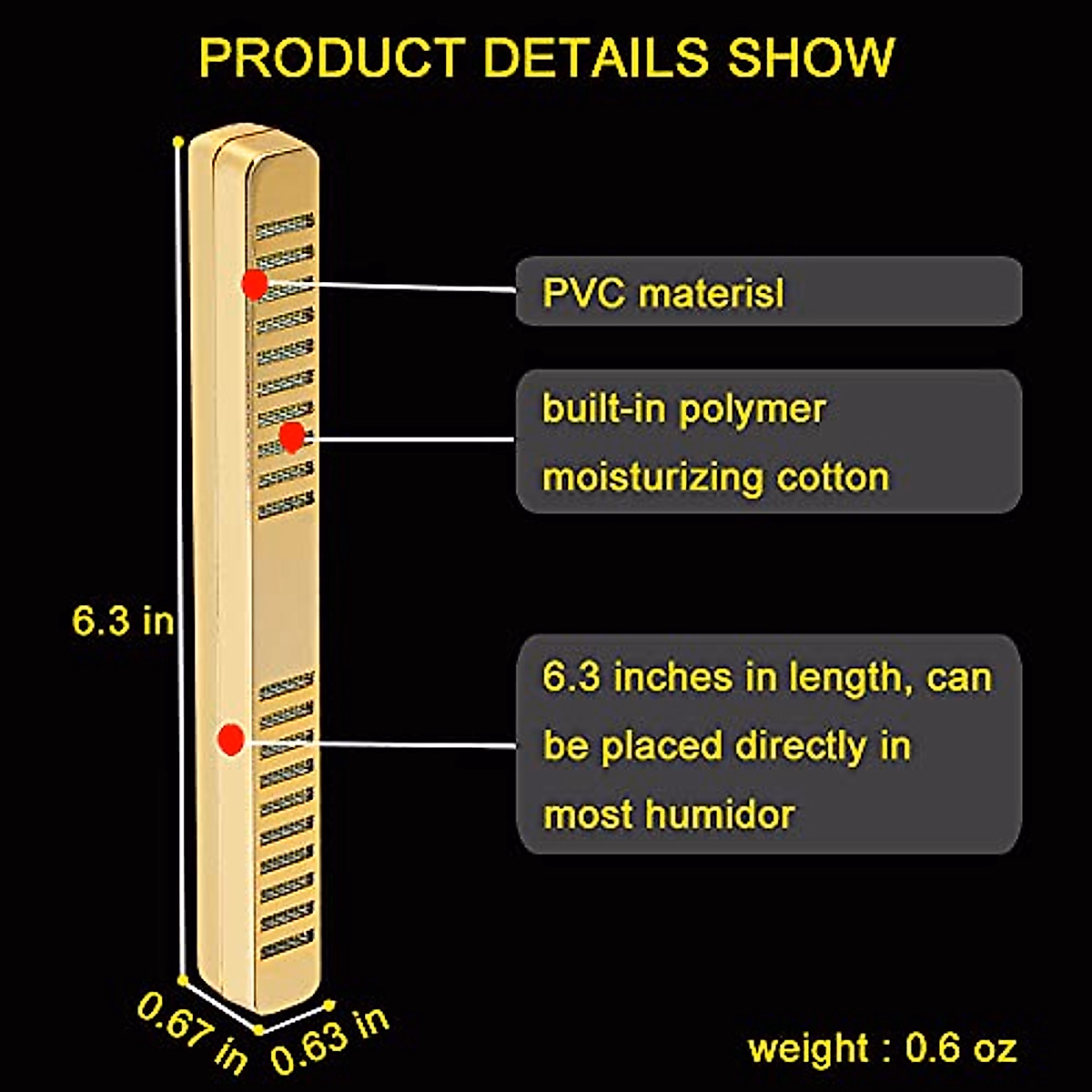 REMIGHTELY BRIGHT Cigar Humidifier - for Tobacco Moisturizing and Increased Humidity, Rectangle and PVA Material, Gold