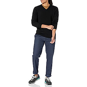 Goodthreads Men's Lightweight Merino Wool V-Neck Jumper (Available in Tall), Black, Large