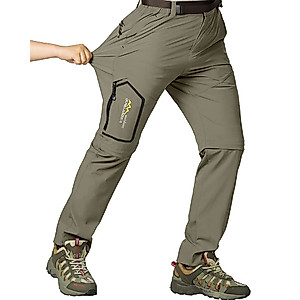 Mens Hiking Stretch Pants Convertible Quick Dry Lightweight Zip Off Outdoor Travel Safari Pants (818 Khaki 38)
