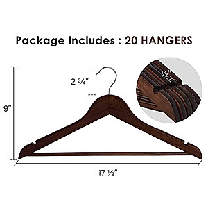 StorageWorks Wooden Coat Hanger, Wood Clothes Hangers 20 Pack, Walnut Color, Natural Wood Hangers for Coats, Shirts, Jackets, Pants, Suits