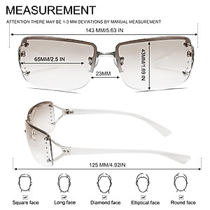 VANLINKER Rimless Frameless Rectangle Sunglasses for Women Stylish Y2k Shades White Metal Frame