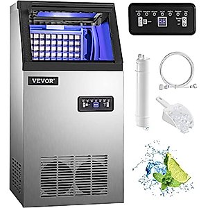 Happybuy Commercial Ice Maker Machine, 100 lbs/24h Stainless Steel Under Counter Ice Maker with 22lbs Storage Bin, 4x8 Cubes Ready in 15 Mins, Water Filter & Scoop Included, for Bar Office Coffee Shop
