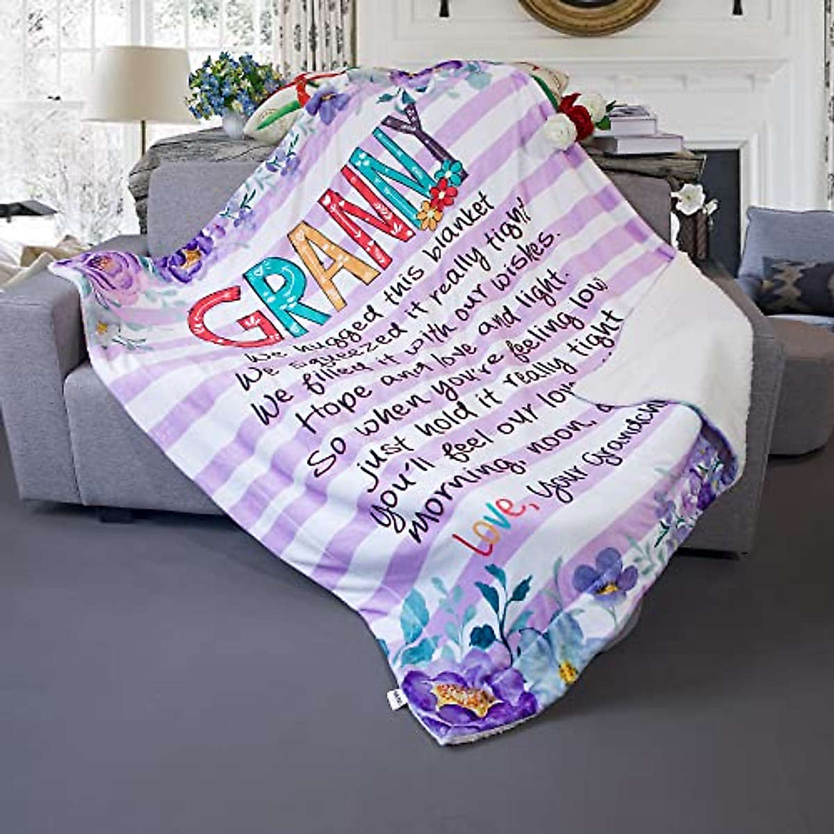 NAZENTI Luxury Super Soft Sherpa Fleece Blanket 50x60, Mamaw Loves, Gigi, Mimi= (Granny)
