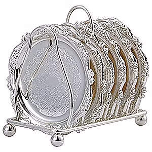 Nerien 6 Piece Coaster Creative Drink Coasters with Decorative Rack European Style Vintage Coaster Silver Plated Gold Plated Cocktail Coaster