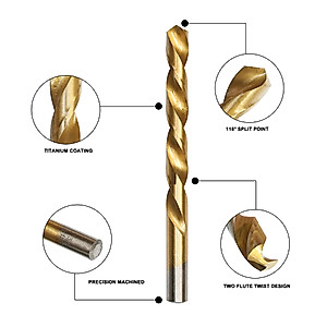 GMTOOLS 99 Pcs Drill Bit Set, 135° Tip Titanium Coated High Speed Steel, Twist Drill Bit Kit for Iron, Aluminum Alloy, Copper, Wood, Plastic, with Hard Storage 1/16"-3/8"