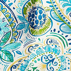 Pillow Perfect Paisley Outdoor Wicker Patio Seat Cushion Reversible, Weather, and Fade Resistant, Round Corner - 19" x 19", Blue/Yellow Gilford, 2 Count
