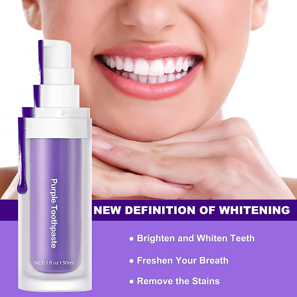 QrBxa Purple Toothpaste for Teeth Whitening,Teeth Whitening Booster,Tooth Stain Removal,Teeth Whitener,Purple Whitening Toothpaste