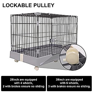 Cat Dog Crate Pet Kennel Steel Wire Small Animal Crate for Rabbit with Drawer Leak-Proof Tray, Double Door, 29 Inch