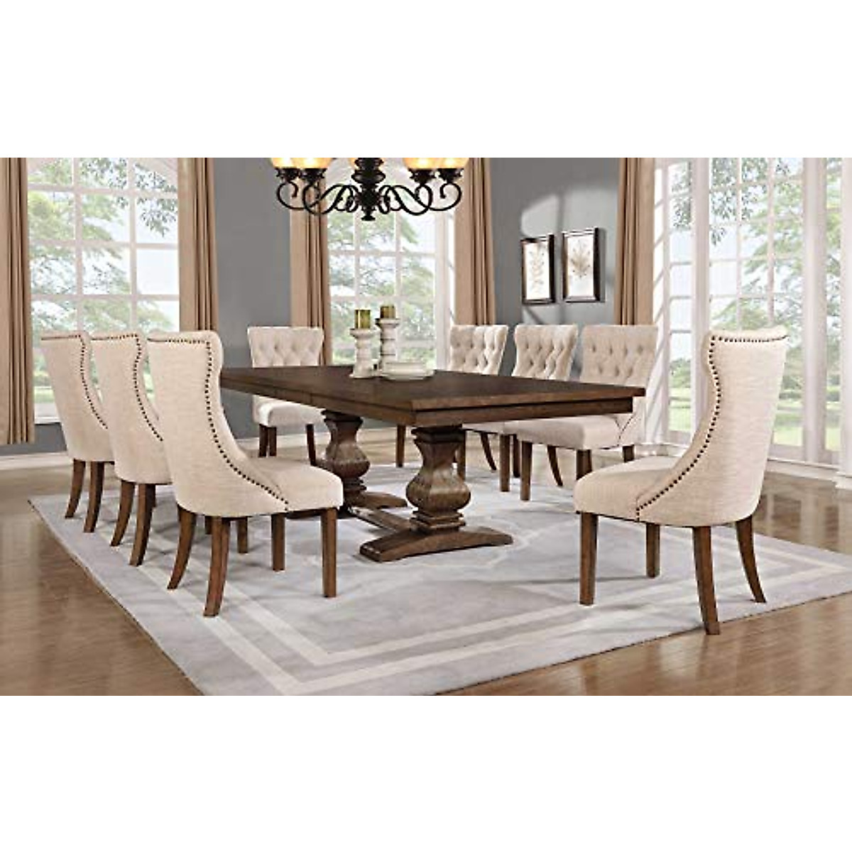 Best Quality Furniture 7PC Dining Set (1 Table + 6 Chairs), Walnut, Beige