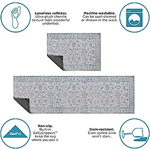 GelPro Nevermove Artisan Machine-Washable Chenille Textured GellyGrippers, Jordan Blue (2-Piece Rug Set)