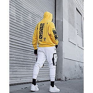 Fabric of the Universe Techwear Graphic Cyberpunk Streetwear Fashion Hoodie (Yellow Y-2050, Medium, m)