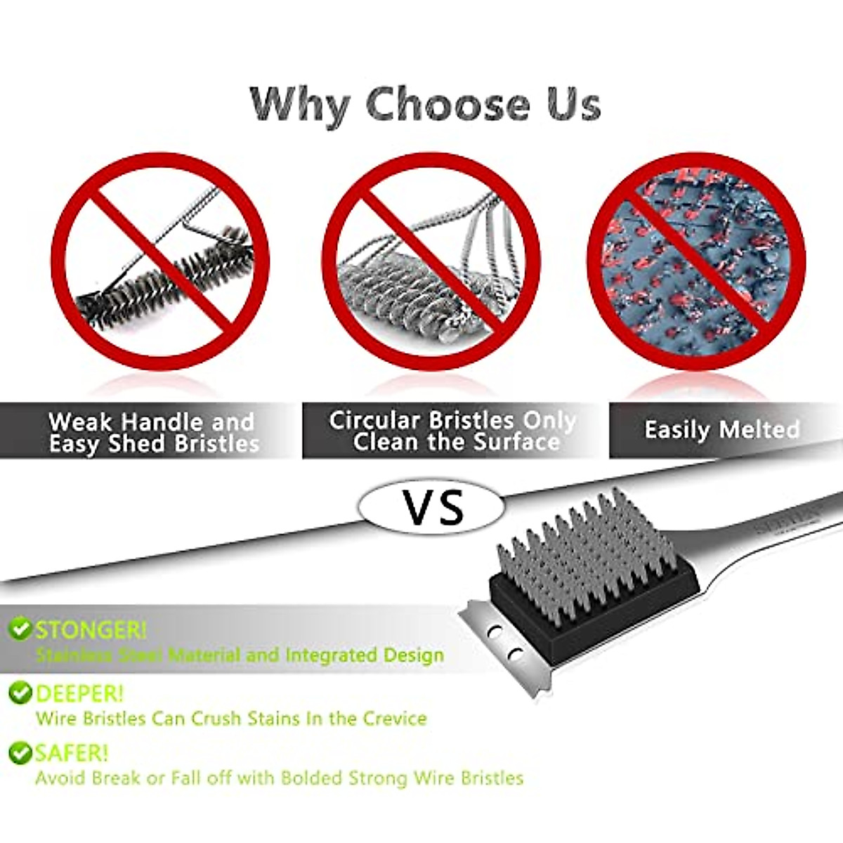 SEETEN Grill Brush and Scraper with 1 Reusable Cleaning Gloves-Safe&Strong 16 inch Stainless Steel Grill Cleaning Brush no Wire Bristles Fall Off-Nice Grill Accessories Gift