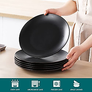 vancasso Moda Dinner Plates Set of 6, 10.5 Inch Ceramic Plates Set, Black Handpainted Big Serving Plate, Microwave Oven and Dishwasher Safe-Black