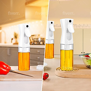 Oil Sprayer Glass Bottle for Cooking, 200ml, Reusable, Food Grade for Air Fryer, Salad, Baking, Frying, BBQ