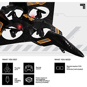 SHARPER IMAGE Thunderbolt Remote Control Stunt Drone, Standard Edition, 2.4 GHz Wireless Fighter Jet RC, Quadcopter with Assisted Landing, Small Plane for Kids and Beginners, Rechargeable