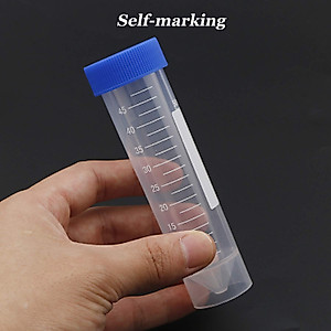 Kesell 50ml Polypropylene Screw Top Self Standing Base Centrifuge Tube with Graduated Marks and Writing Area, Pack of 10