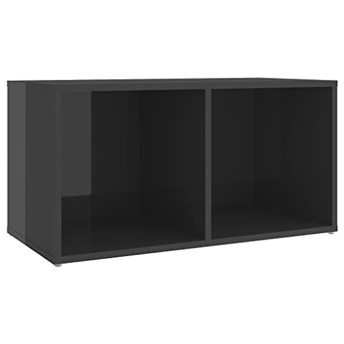 Queen.Y TV Cabinet Set of 2, Wooden Floor Storage Unit, Display Table with 4 Compartments, for Books, Magazines, DVDs, Media Box, High Gloss Grey
