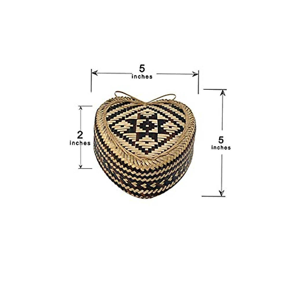 Thai kra-tip sticky rice heart shape (extra small) bamboo basket handmade steamers cookware - 5 inch for home decoration, restaurant or collectible item