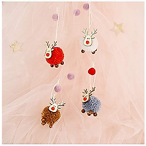 PartyYeah 24Pcs Christmas Cute Wool Felt Wooden Elk Antler Pendants Christmas Tree Decorations Cute Deer Craft Ornament for Christmas 2022 New Year Home Decor