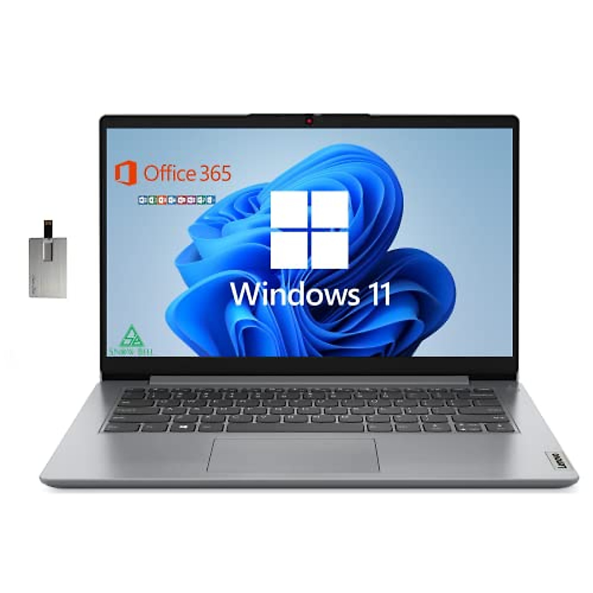 Lenovo 2022 Ideapad 1i 14.0" HD Laptop, Intel Pentium Silver N5030 Processor, 4GB RAM, 128GB SSD, Intel HD Graphics, HD Webcam, Gray, Win 11 S, 1 Year Office 365, 32GB SnowBell USB Card