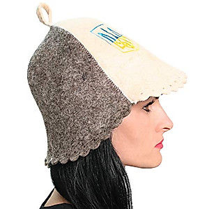 PetriStor Embroidery Ukrainian Hat Coat of Arms Tryzub - Hats Sauna Hat for Men - Ukraine Sauna Hat for Men - Banya hat - Natural Felt - Sauna Hat Finnish - Wool Sauna Hat for Men