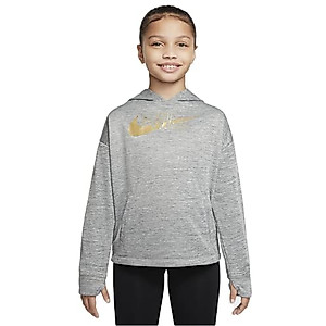 Nike Therma-FIT Big Kids' (Girls') Pullover Hoodie Black Heather (as1, alpha, m, regular, Standard, Black Heather, Medium)