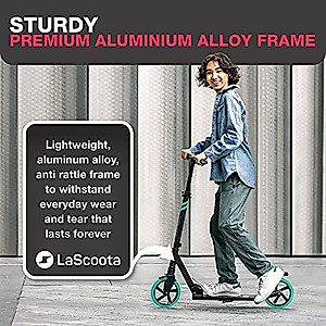 LaScoota Kick Scooter for Adults & Teens. Perfect for Youth 12 Years and Up and Men & Women Lightweight Foldable Adult Scooter with Large 8” Wheels 220lbs