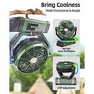 Korbot Camping Fan - 20000mAh 9-Inch Battery Operated Fan(60Hrs) - Portable Fan Rechargeable - USB Fan with Light & Remote for Indoor, Outdoor e.g. Travel, Fishing - Gifts for Men/Women/Boyfriend