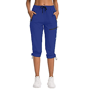 ChinFun Women's Hiking Capris Pants Outdoor Quick Dry Cargo Cropped Pants Water Resistant UPF 50+ Royal Blue XXL