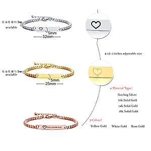 MRENITE 10k 14k 18k Solid Yellow Gold Silver Personalized His Hers Name ID Bar Bracelet Anklet Box Chain Custom Engraved Letter for Her Women Mom Daughter Son (Rose Gold)