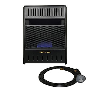 ProCom ML100TBAHR Ventless Propane Gas Blue Flame Space Heater with Thermostat Control for Living Room, Bedroom, Home Office, 10000 BTU, Heats Up to 300 Sq. Ft., Includes Wall Mount, Black
