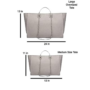 YVLSS Women's Oversized Designer Canvas Tote Handbag (Grey, Large)