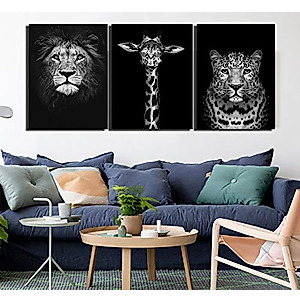 Black and White Animal Painting the Lion & Giraffe & Cheetah Cafe home, office, decoration painting ,wall painting Wall Art Pictures Wall Decor Wall Art Poster Set of 3（11.8"X15.75"）【No Frame】