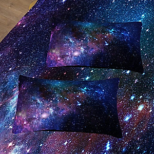 Tailor Shop Galaxy Comforter Set Universe Outer Space Blue and Purple Starry Sky Night Pattern Bedding Set for Girls Boys Kids Full Size with 1 Comforter 2 Pillowcases……