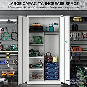 SISESOL Metal Storage Cabinets Locker with Locker Shelf, 71" Armoire Wardrobe Closet with Hanging Rod Storage Locker, Wardrobe Cabinet for Bathroom Storage Cabinet with Doors Lockers for Employees