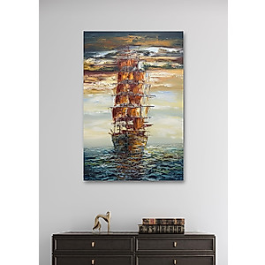 V-inspire Art,24x36 Inch Modern Abstract Hand painted Sailboat Oil Paintings Acrylic Painted Canvas Wall Art Decor for Living room Bedroom Dining room Artwork for Home Walls