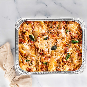 PLASTICPRO Disposable 9 x 13 Aluminum Foil Pans With Lids Half Size Deep Steam Table Bakeware - Cookware Perfect for Baking Cakes, Bread, Meatloaf, Lasagna Pack of 25 Pans & 25 Lids