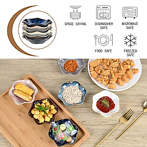 Dipping Bowls Set of 6, Ceramic Soy Sauce Dish, Flower Dipping Sauce Bowls, Pinch Bowls, Special Reactive Glazed Small Condiment Finger Bowls for Dip Sushi Soy Sauce Cup Dish