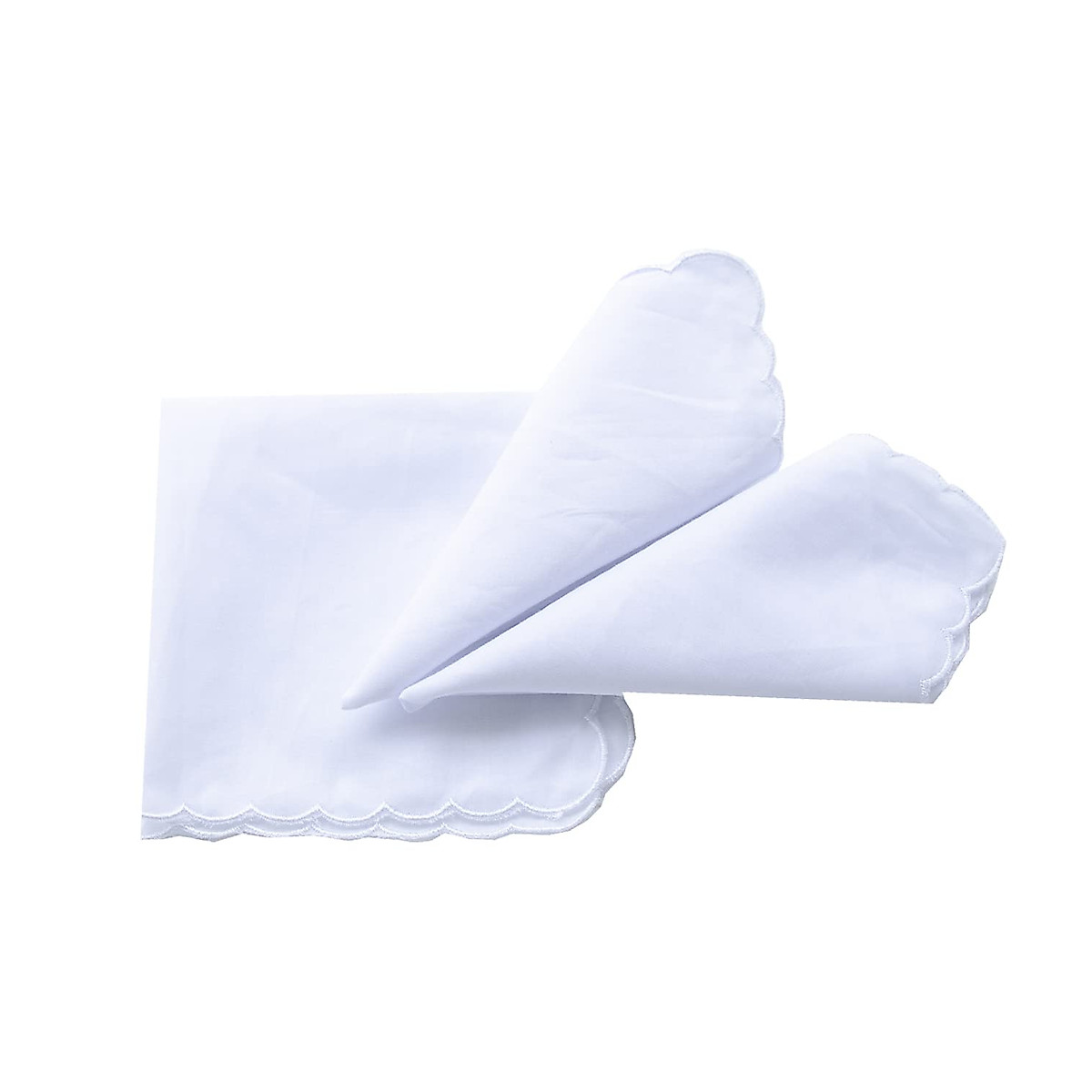 CoCoUSM White Handkerchiefs Premium 60s Cotton scalloped Hankies 11 Inches