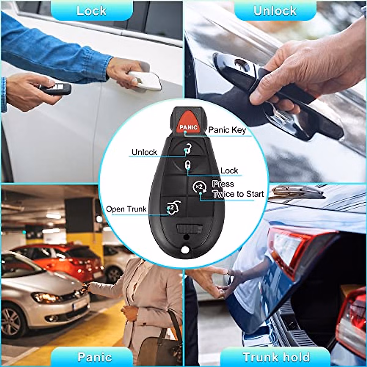 X AUTOHAUX Replacement Keyless Entry Remote Car Key Fob M3N5WY783X 433Mhz for Jeep Grand Cherokee 2008-2010 for Commander 2008 2009 2010 5 Buttons with Door Key