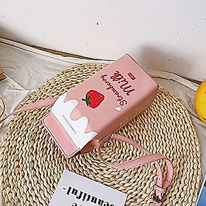 QZUnique Cow Milk Box Handbag Purse Cute Drink Cross Body Bag Women's PU Leather novelty Messenger Shoulder Bag