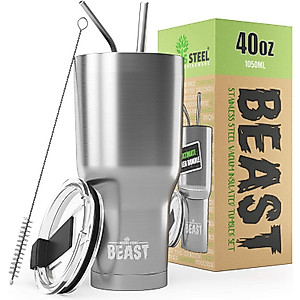 Beast 40 oz Tumbler Stainless Steel Vacuum Insulated Coffee Ice Cup Double Wall Travel Flask (Stainless Steel)