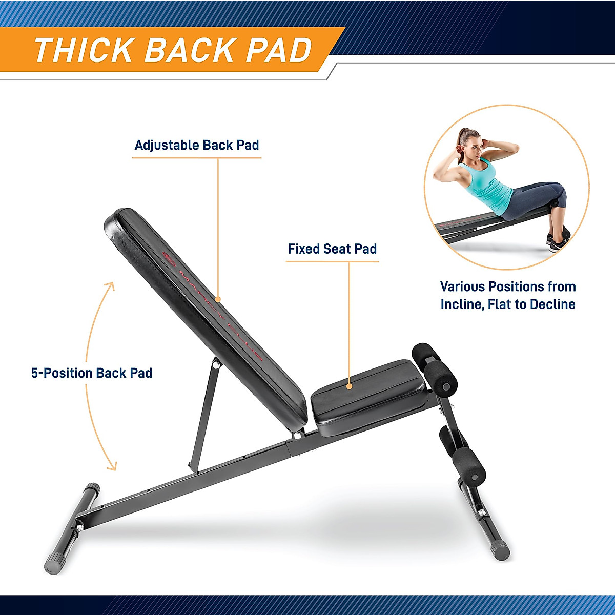 Marcy Adjustable Utility Weight Bench with Incline, Flat & Decline Positions MKB-211