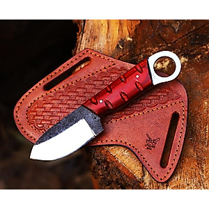 ADAM KNIVES Fixed Blade Carbon Steel Outdoor Knife with Pancake Leather Sheath, 7'' Full Tang Skining Knife,Non-Slip Wooden Handle,Camping Knife (Orange)