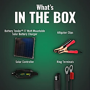 Battery Tender 17 Watt Solar Battery Charger with Charge Controller, Mountable and IP67 Weatherproof Solar Panel, Suitable for 12 Volt Lead Acid and AGM Batteries